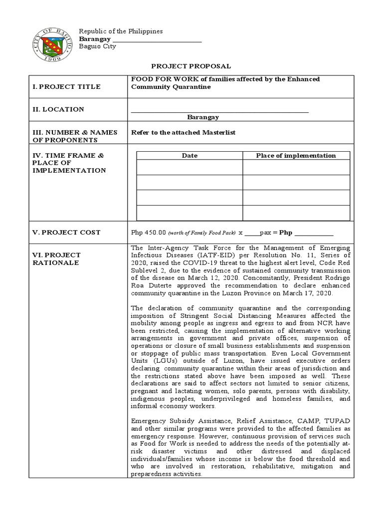 Food for Work Project Proposal for Barangay Families | PDF | Emergency ...