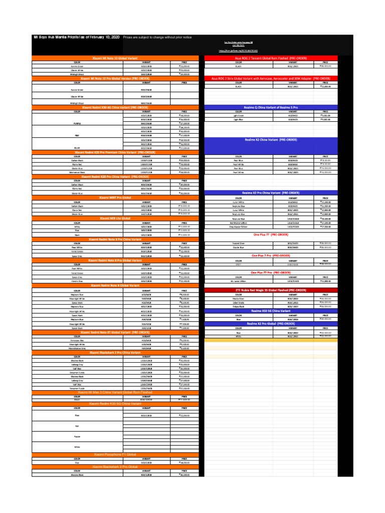 Mi Boys Hub Manila Price List 2020 | PDF | Xiaomi | Mobile Phones