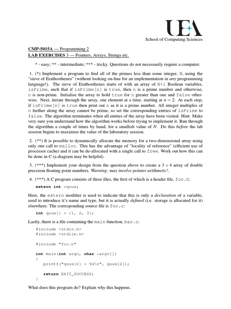 Labsheet3 A Pointersarraysstringsetc Pdf Array Data Structure Pointer Computer