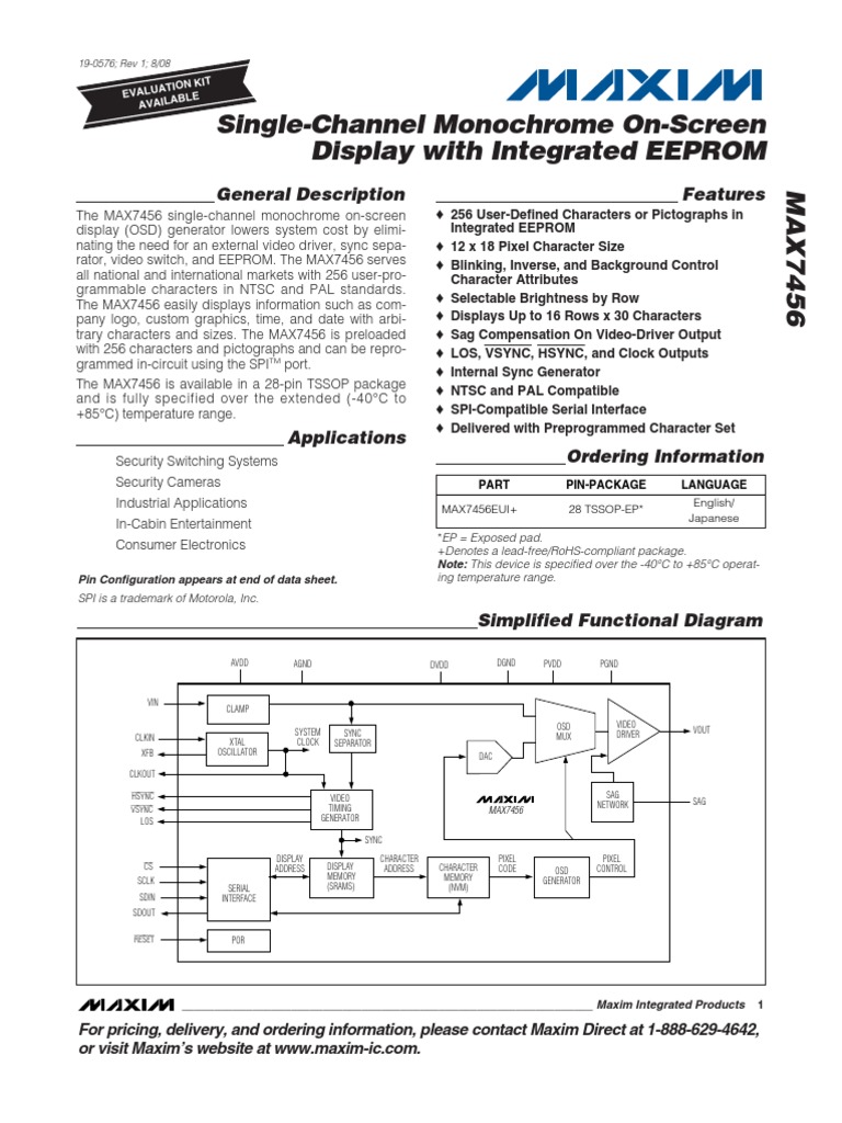 MAX7456 OSD Generator Monocrom | PDF | Video | Capacitor