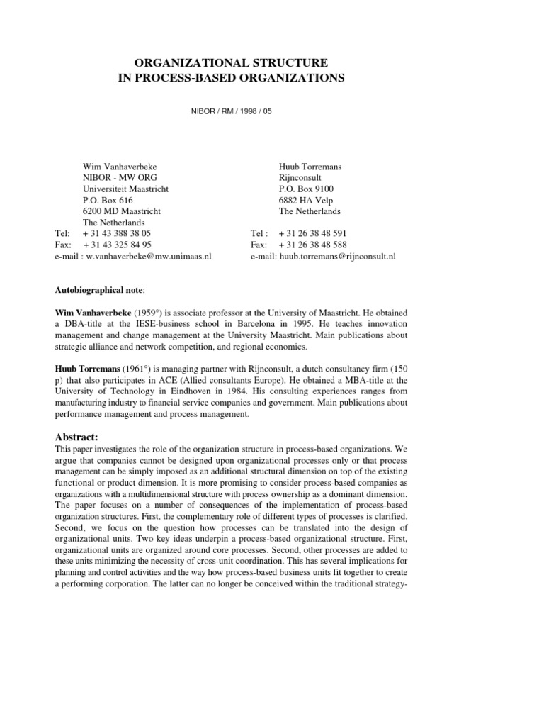 Organizational Structure in Process-Based Organizations | PDF ...