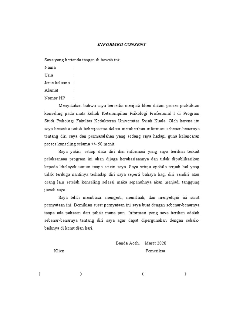INFORMED CONSENT - Konseling | PDF