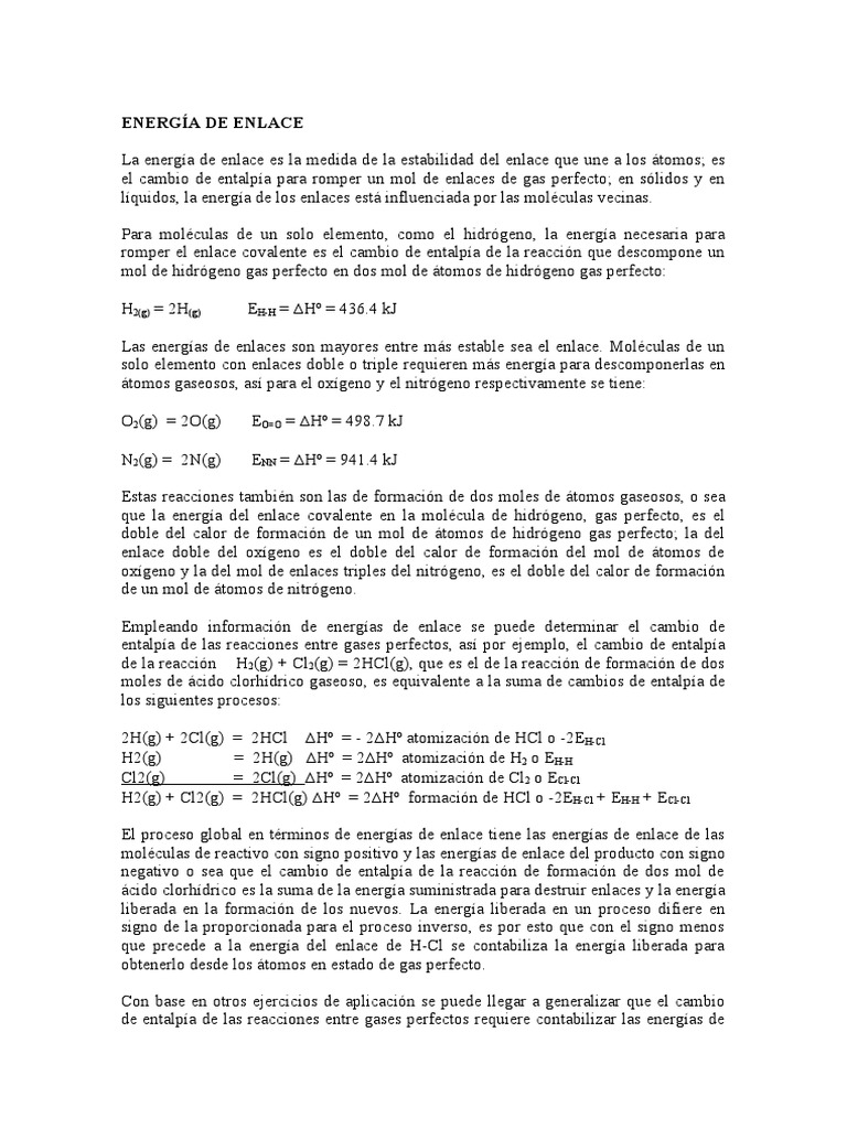 Energía de Enlace | PDF | Enlace químico | Mole (Unidad)