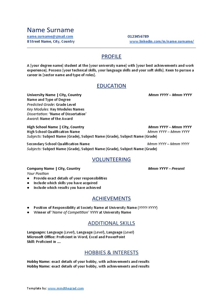 Free CV Template for Students | PDF