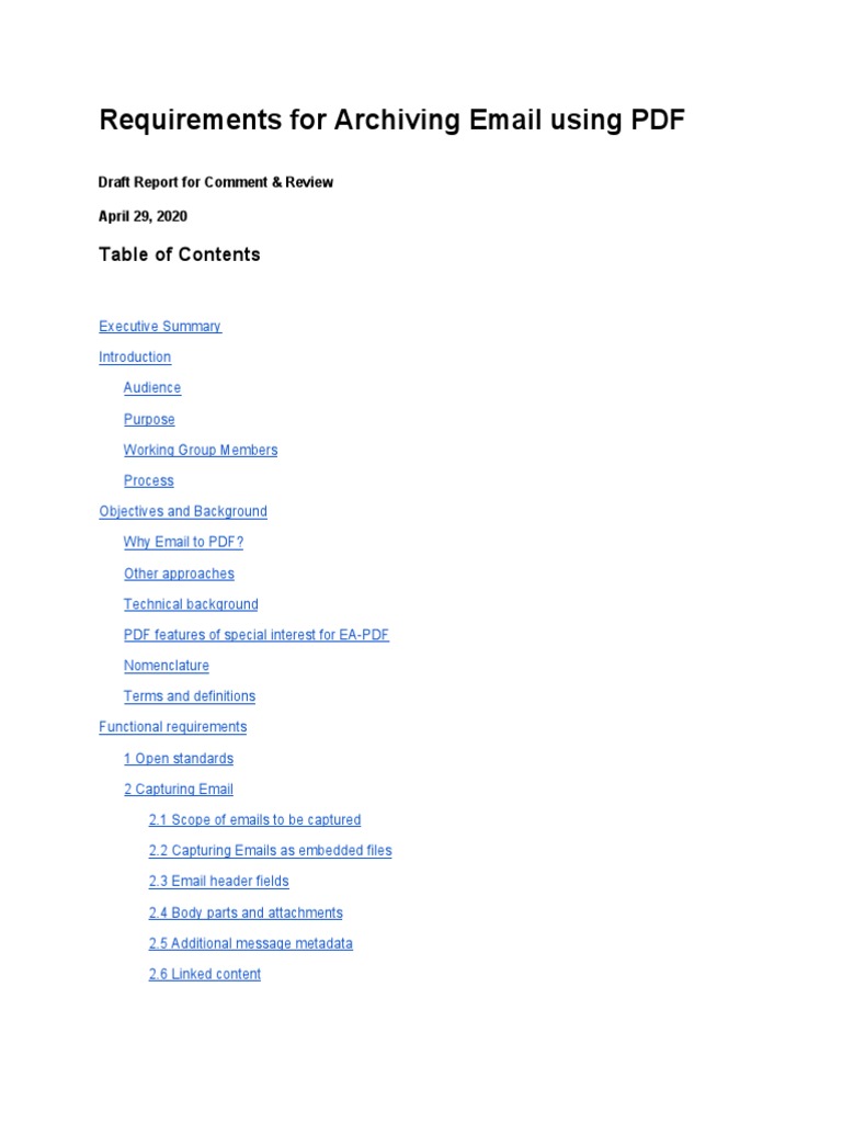Requirements For Archiving Email in PDF - DRAFT For Comment | PDF ...