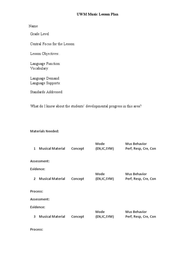 UWM Music Lesson Plan | PDF