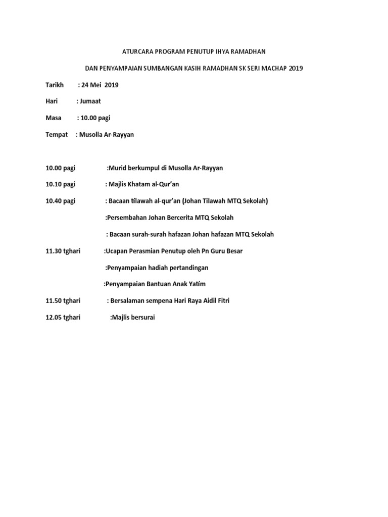 Aturcara Program Penutup Ihya Ramadhan | PDF