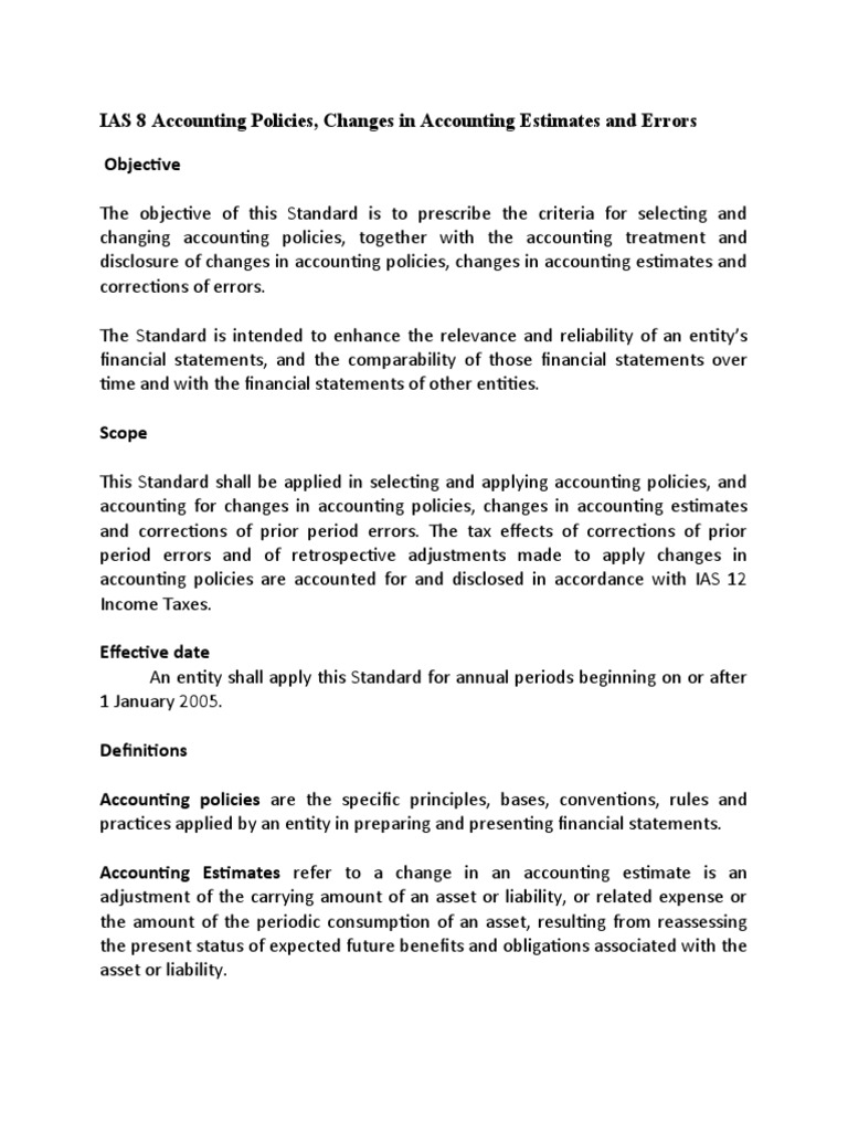 Change in Accounting Policy, Estimates and Error PAS 8 | PDF ...