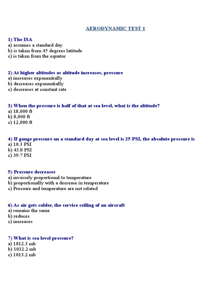 EASA AERODYNAMIC Module TEST | PDF | Atmosphere Of Earth | Altitude
