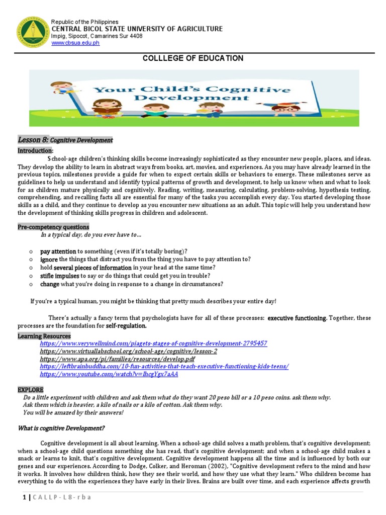Lesson 8 Edited - Cogni Dev | PDF | Cognitive Development | Academic Discipline Interactions