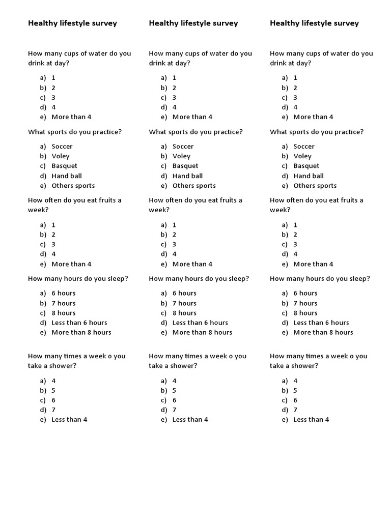 Healthy Lifestyle Survey Healthy Lifestyle Survey Healthy Lifestyle ...