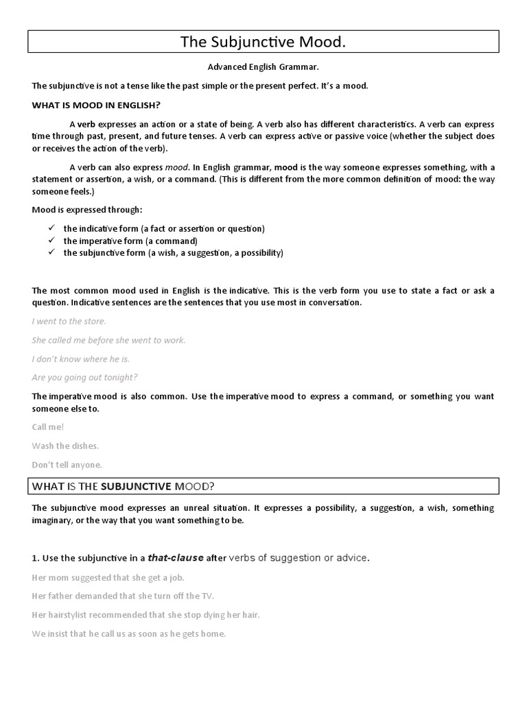 The Subjunctive Mood in English | PDF