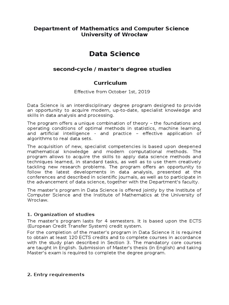 Data Science: Department of Mathematics and Computer Science University ...