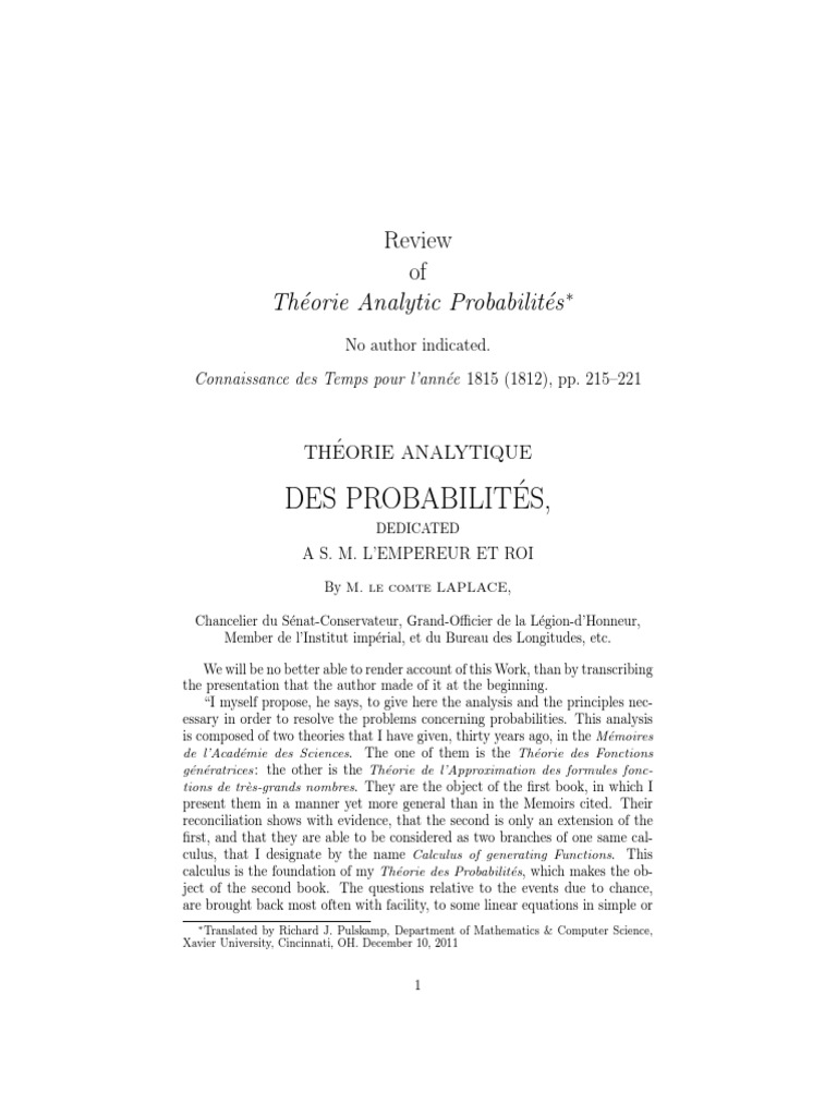 Laplace's 1812 Probability Theory Review | PDF | Nebula | Integral