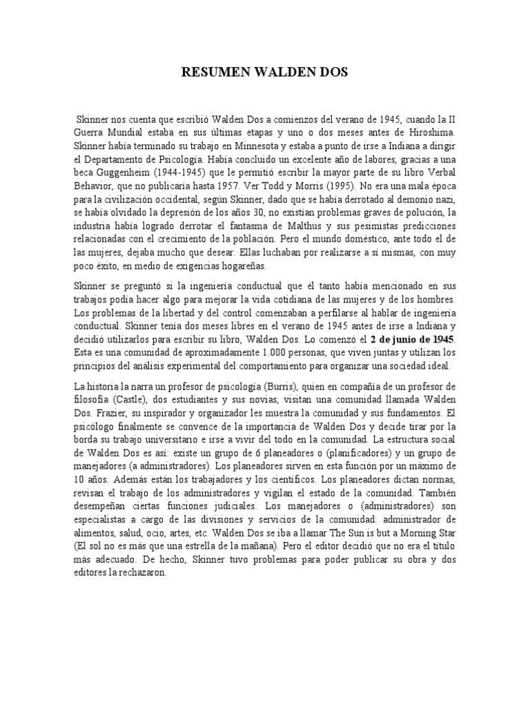 Resumen Walden Dos | PDF | Publicación | Sicología