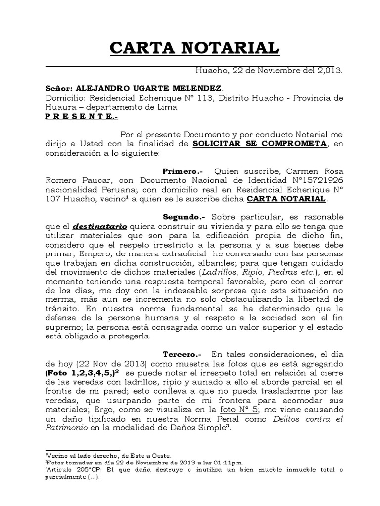 Carta Notarial Pidiendo Compromiso | PDF