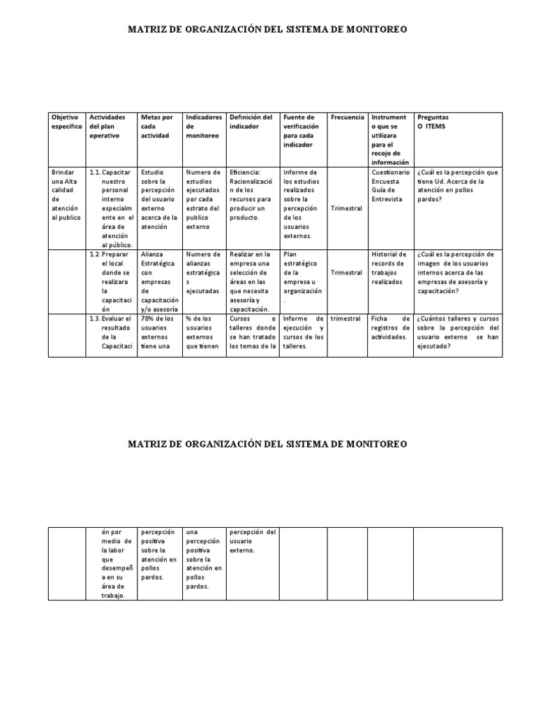 Matriz de Monitoreo y Evaluacion | PDF | Percepción | Business
