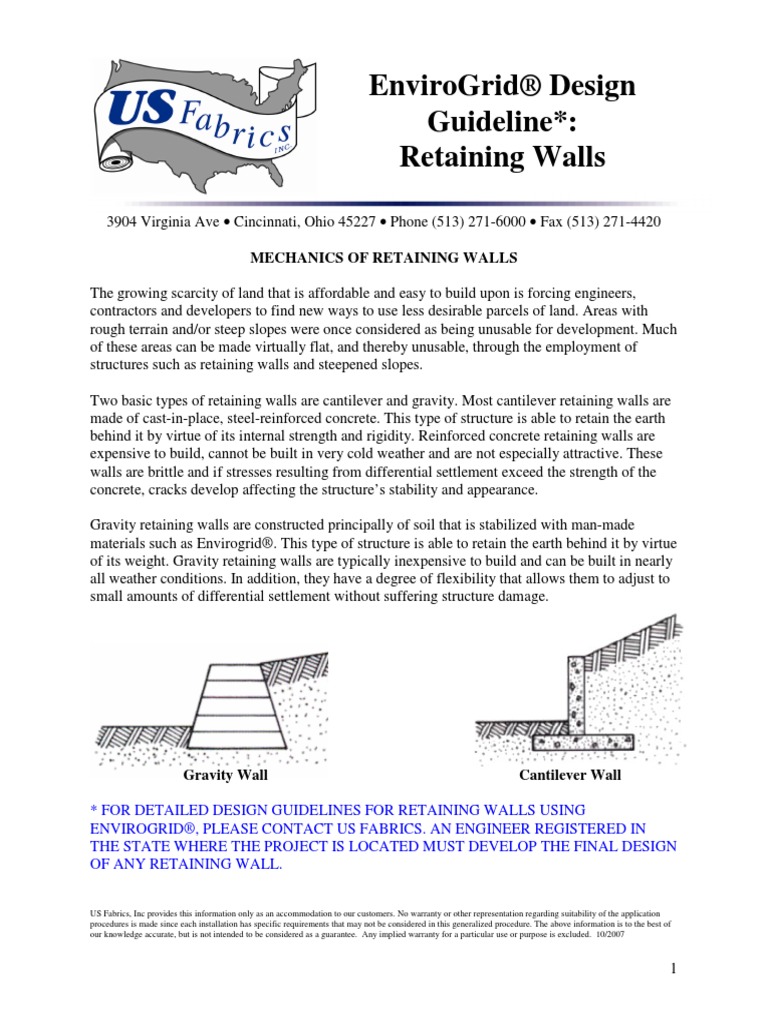 RWeocell Retaining Wall Design Guidelines | PDF | Force | Civil Engineering