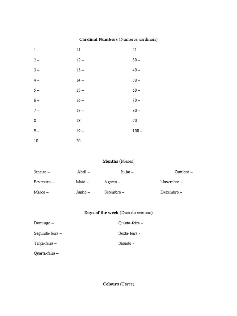 Cardinal Numbers (Números Cardinais) | PDF | Language Mechanics ...
