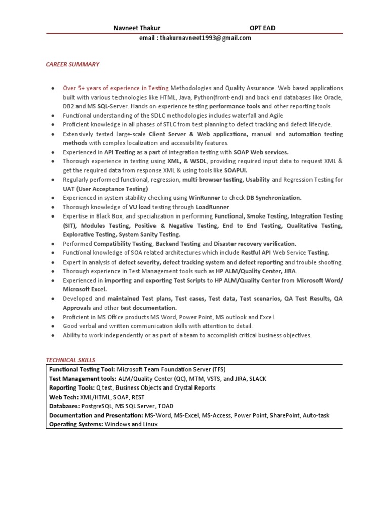 Over 5+ Years of Experience in Testing: Career Summary | PDF | Software ...