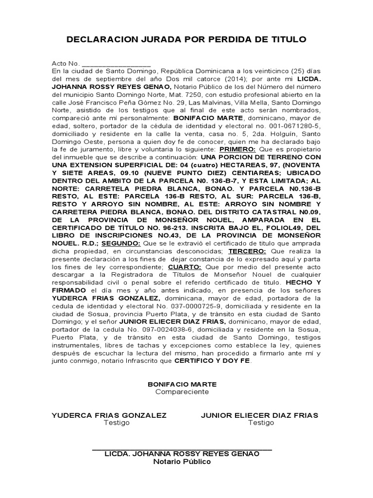 Declaracion Jurada Por Perdida | PDF | República Dominicana | Gobierno