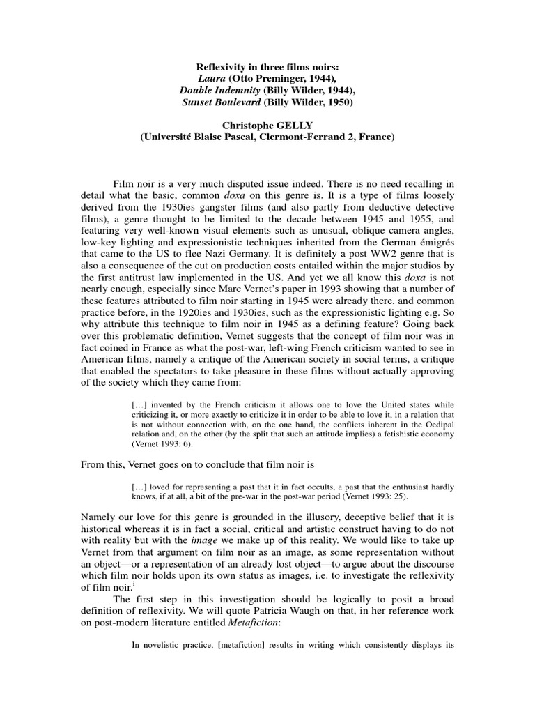 Reflexivity in Three Films Noirs Laura O PDF | PDF | Film Noir