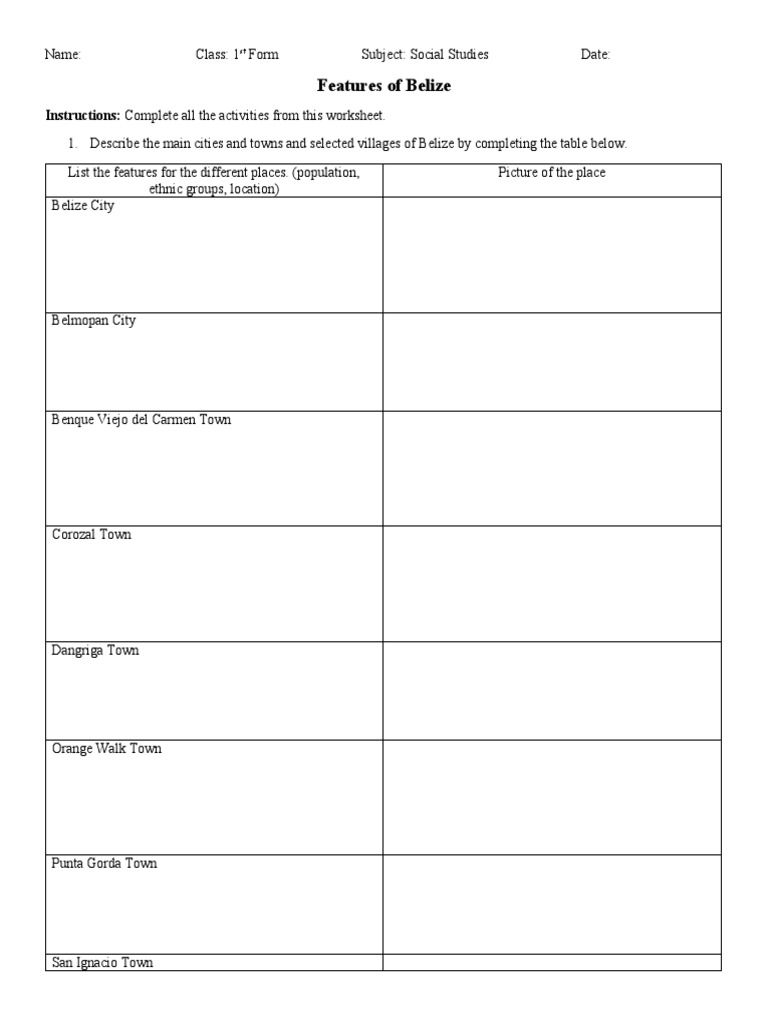 Belize Ethnic Groups and Features Worksheet | PDF