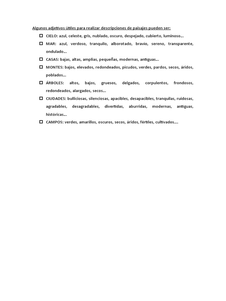 La Descripción Adjetivos | PDF | Arte