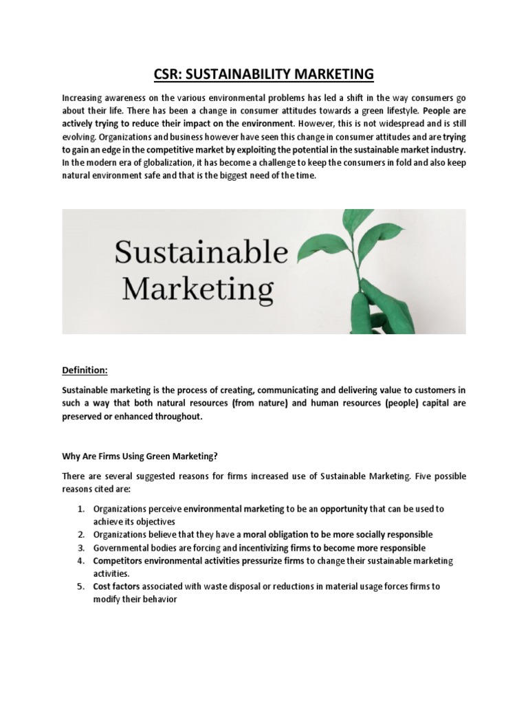 CSR: Sustainability Marketing: Definition | PDF | Corporate Social ...