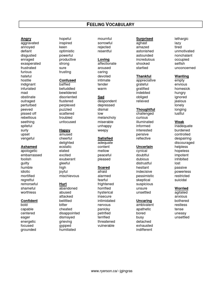 Feeling Vocabulary | PDF