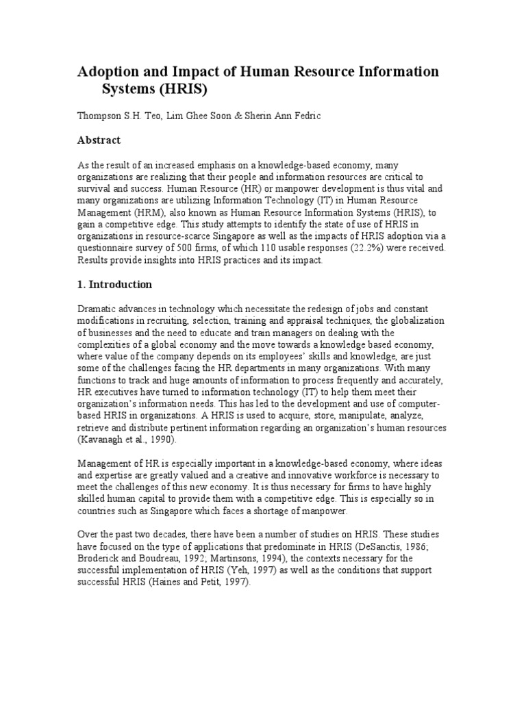 Adoption and Impact of HRIS | PDF | Human Resource Management | Human ...