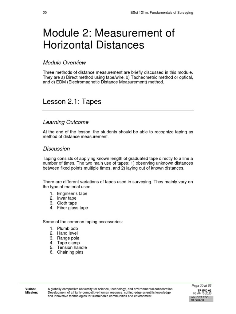 Module 2: Measurement of Horizontal Distances: Lesson 2.1: Tapes | PDF ...