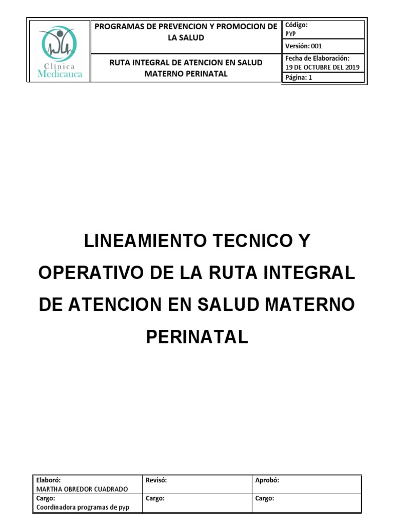 CLINICA Ruta Integral de Atencion en Salud Materno Perinatal | PDF | Ciencias de la Salud ...