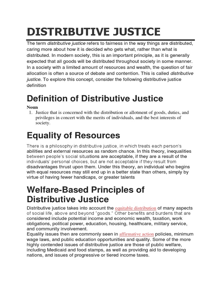 Definition of Distributive Justice | PDF | Equal Opportunity | Justice