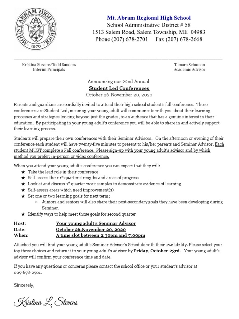 Student Led Conferences Announcement | PDF | Communication | Cognition