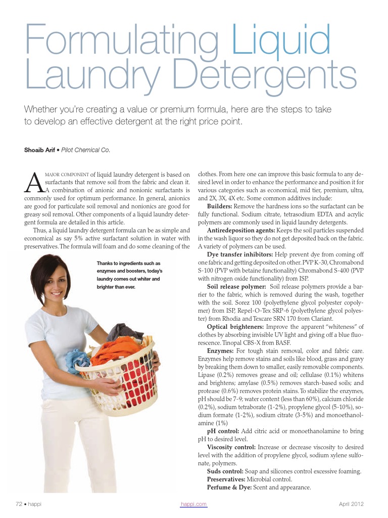 Liquid Laundry Detergent Formulation Guide | PDF | Surfactant ...
