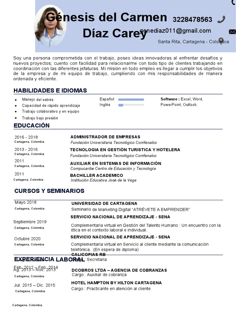 Curriculum Genesis Diaz | PDF | Colombia | Educación avanzada