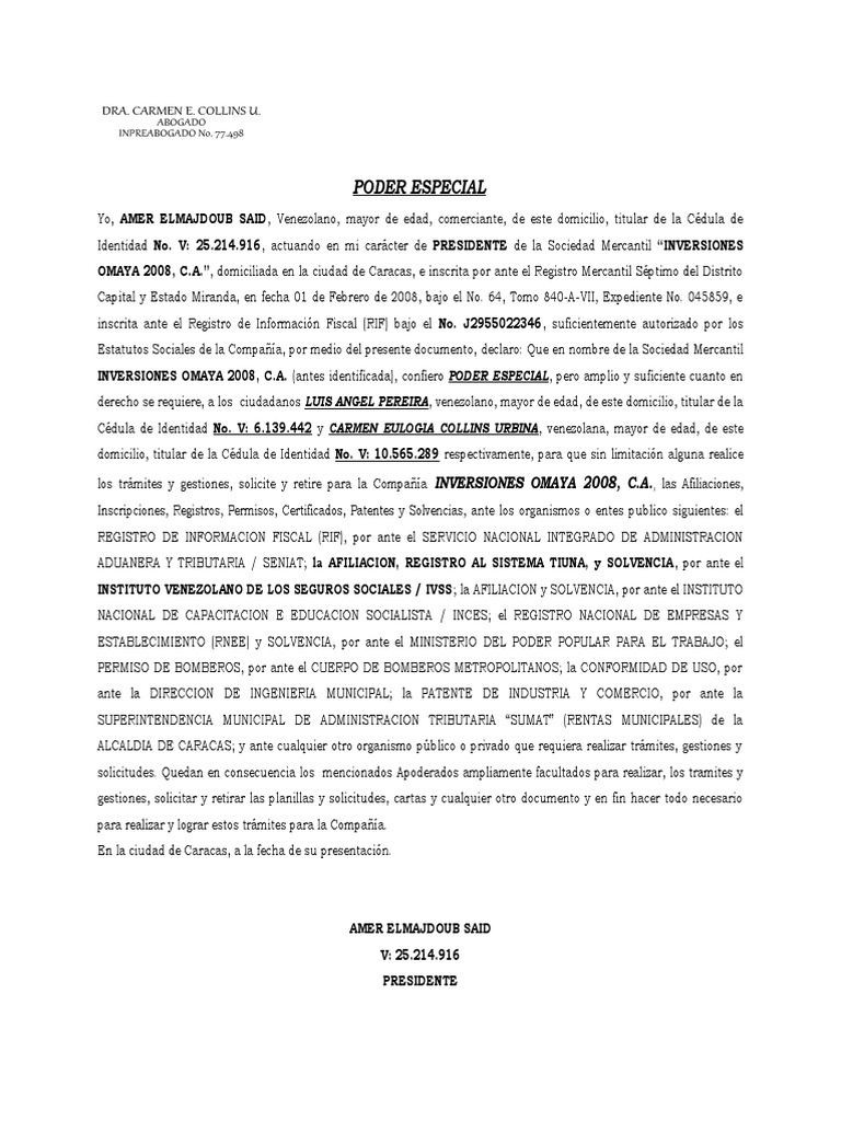 Poder Especial para Trámites Empresariales | PDF | Venezuela | Justicia