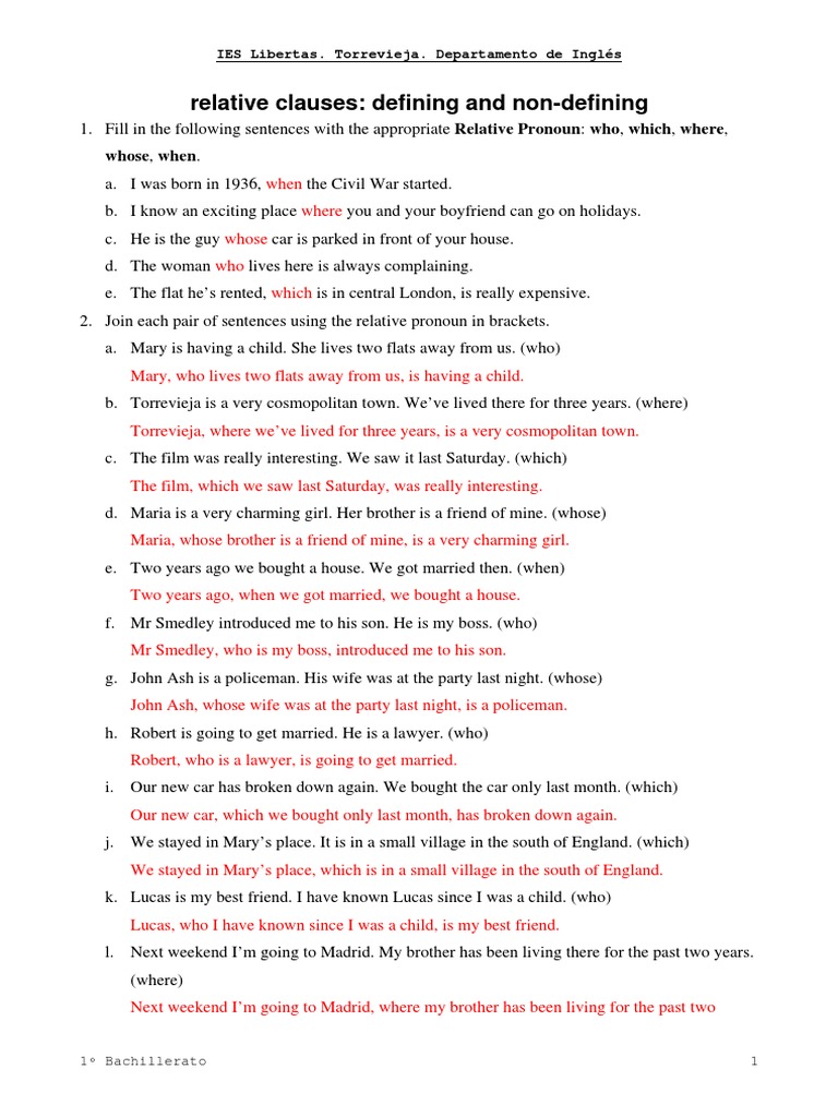 Relative Clauses Practice Exercises | PDF | Grammar | Syntax