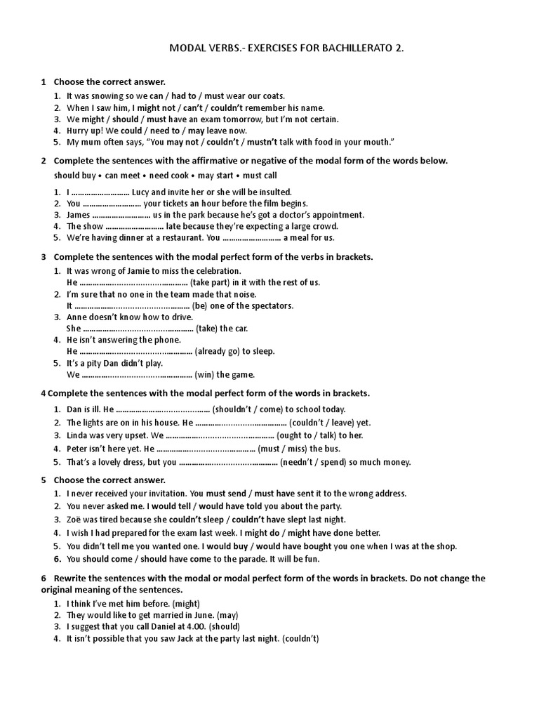 Modal Verbs.-Exercises For Bachillerato 2 | Download Free PDF | Grammar