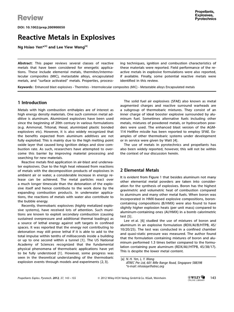 Advances in Reactive Metals for Explosives | PDF | Combustion ...