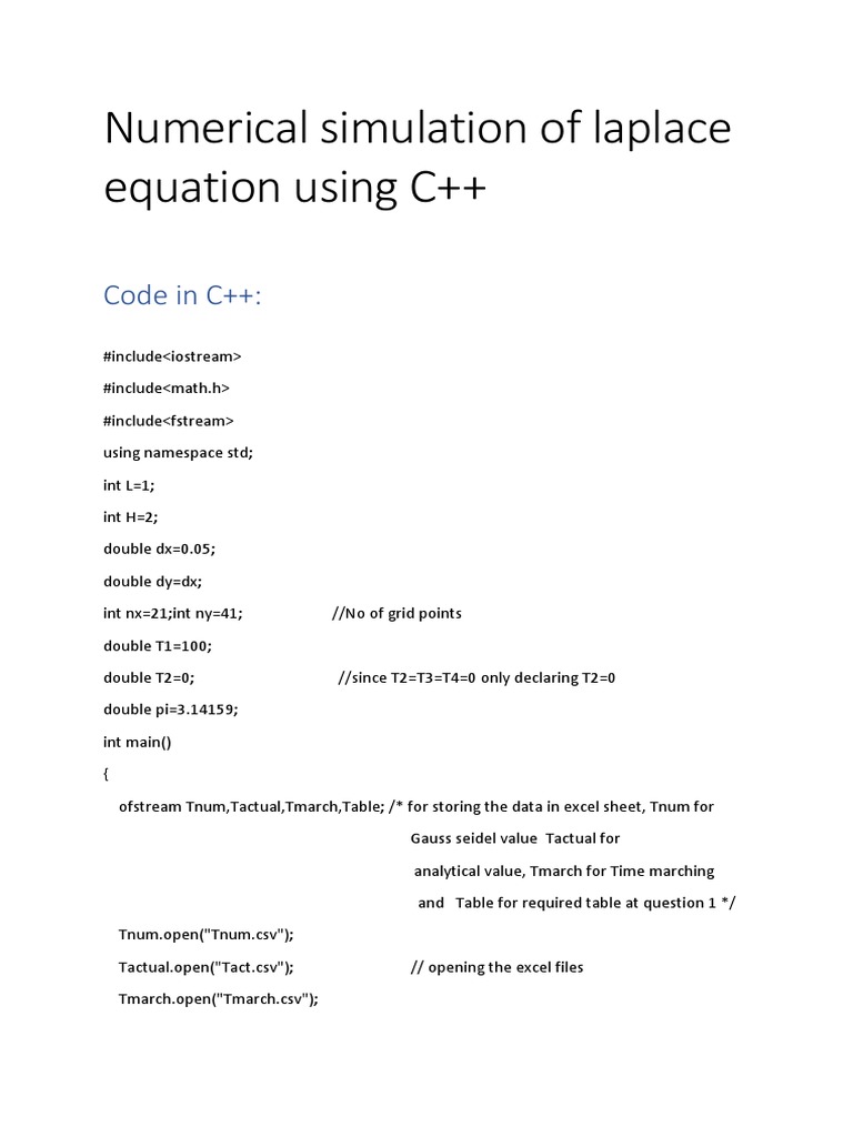 Numerical Simulation of Laplace Equation Using CPP | PDF | Computer Programming | Applied ...