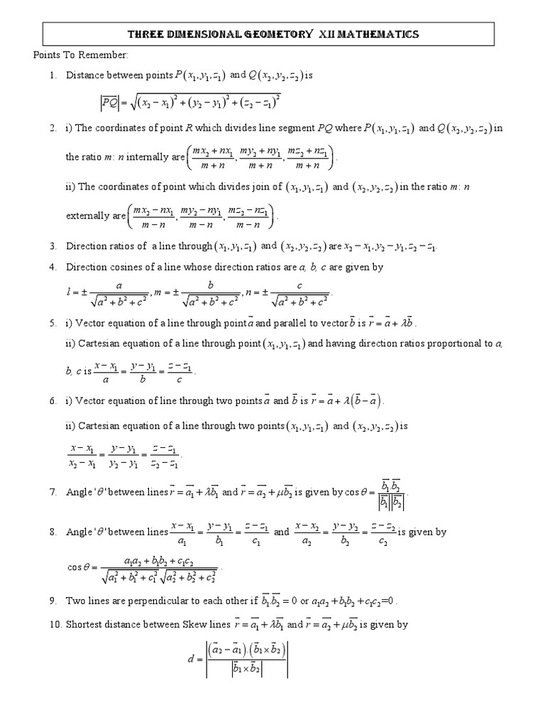 Formulas For Three D | PDF | Line (Geometry) | Euclidean Vector
