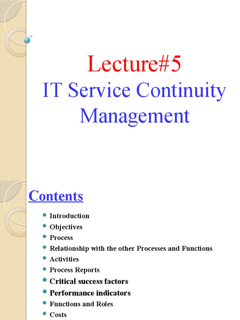 Lecture#5: IT Service Continuity Management | PDF | Risk Management | Risk