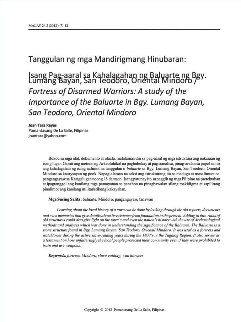 PDF 2012 Tanggulan NG Mga Mandirigmang Hinubaran Reyespdf - Compress | PDF