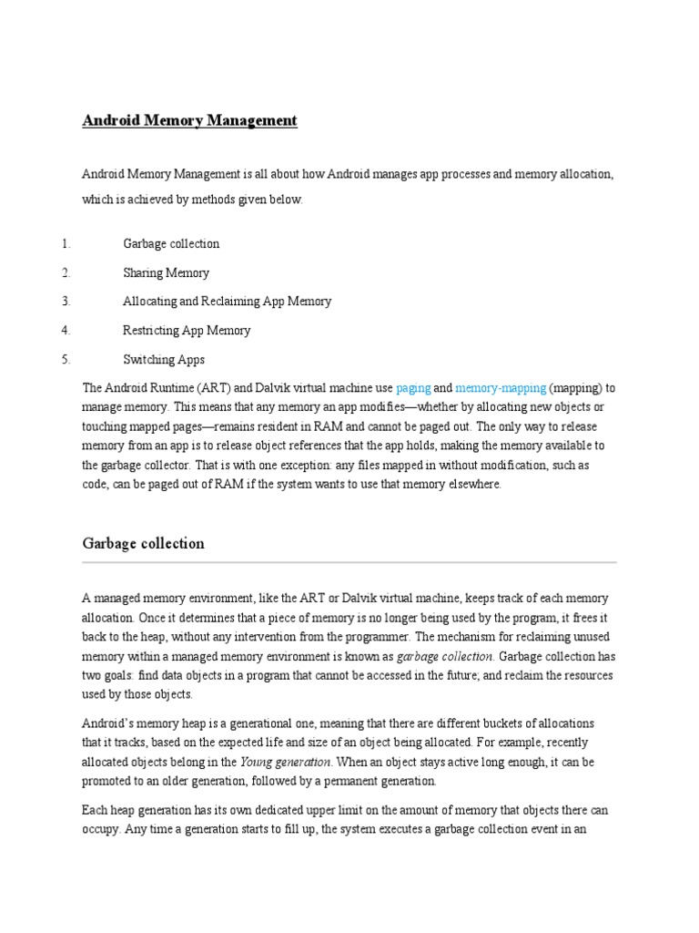 Android Memory Management: Garbage Collection | PDF | Android ...