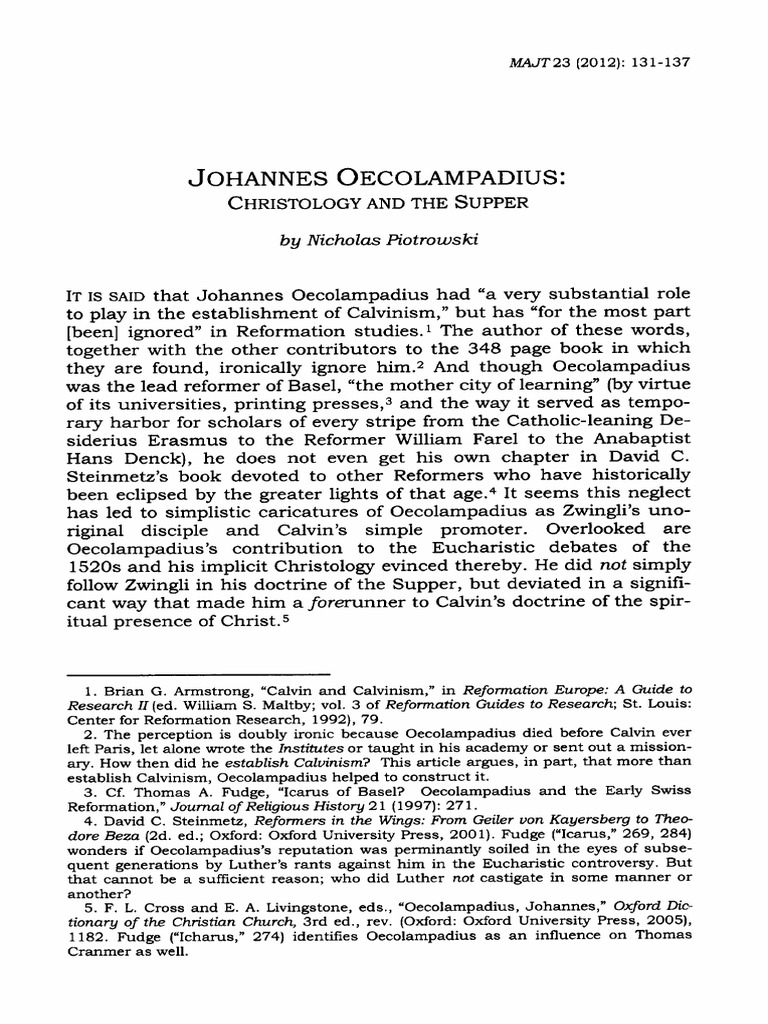 Ohannes Ecolampadius: by Nicholas Piotrowski | PDF | Copyright | Fair Use