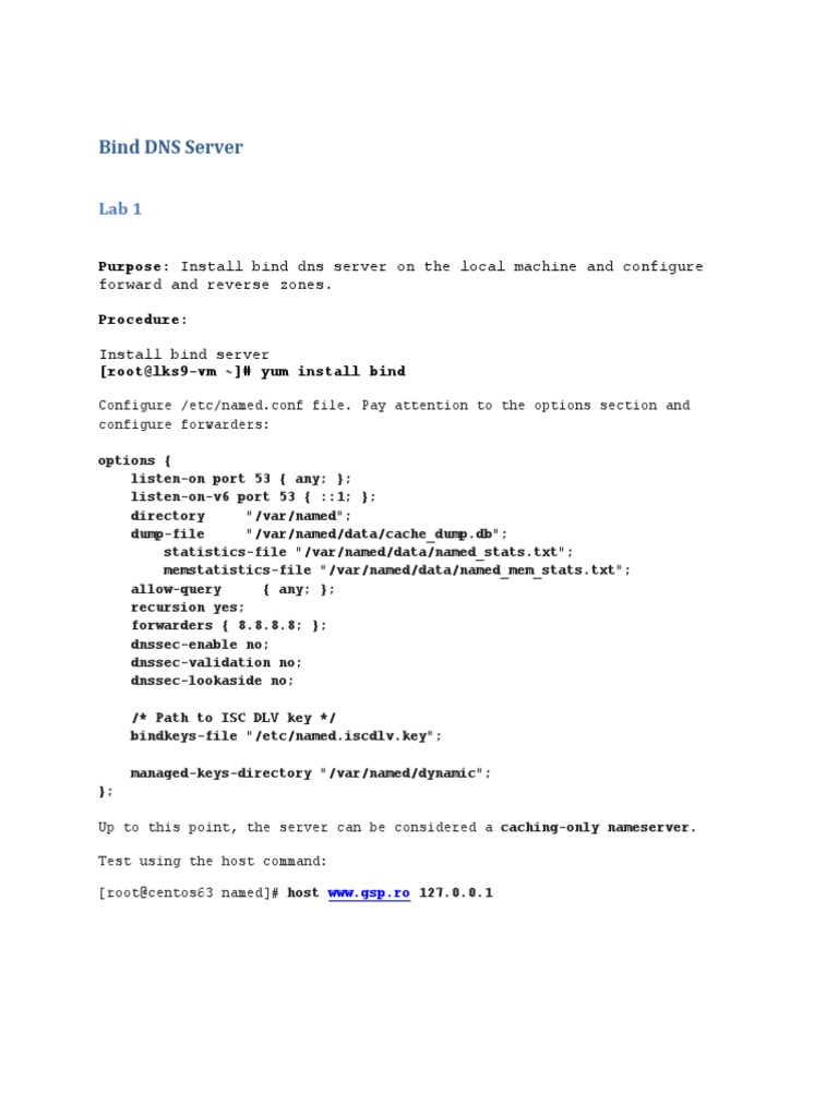 Purpose: Install Bind Dns Server On The Local Machine and Configure | PDF