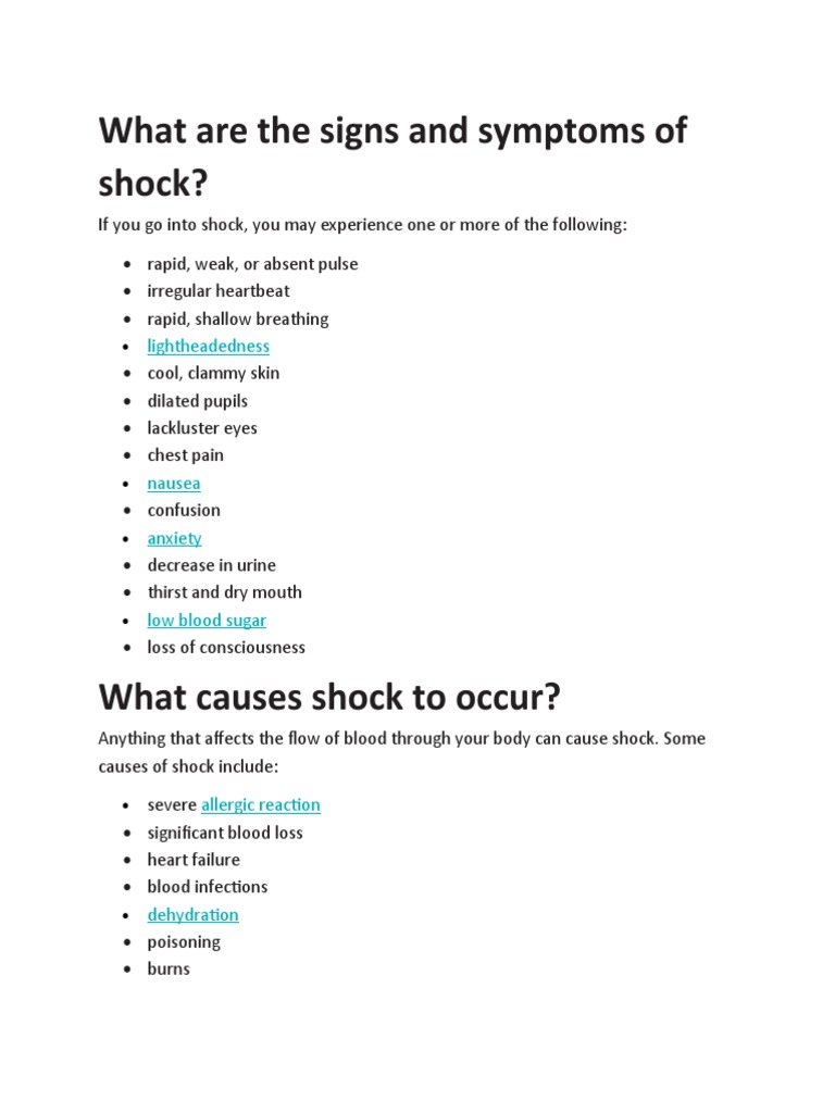 What Are The Signs and Symptoms of Shock?: Lightheadedness | PDF