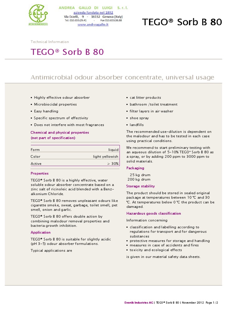 Tego Sorb B80 TDS | PDF | Odor | Perfume